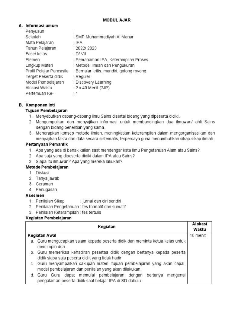 Modul Ajar Pengukuran | PDF