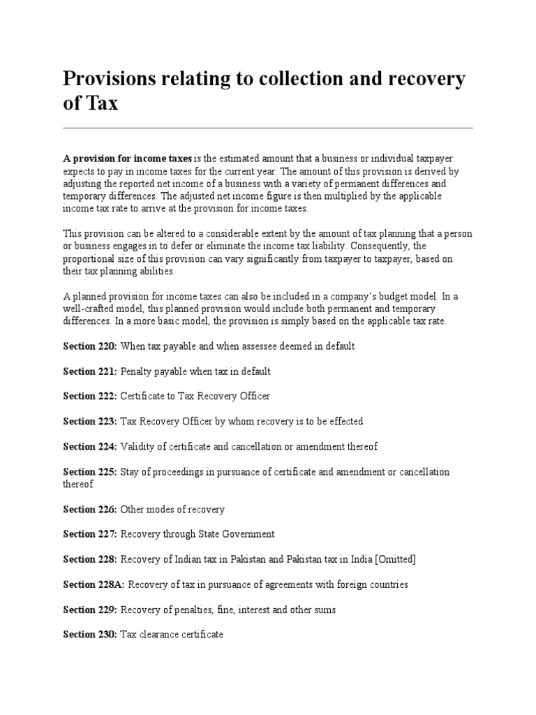 Income Tax Recovery Provisions Overview | PDF | Taxes | Taxpayer