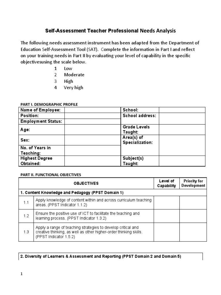 Teacher Needs Analysis | PDF | Goal | Learning