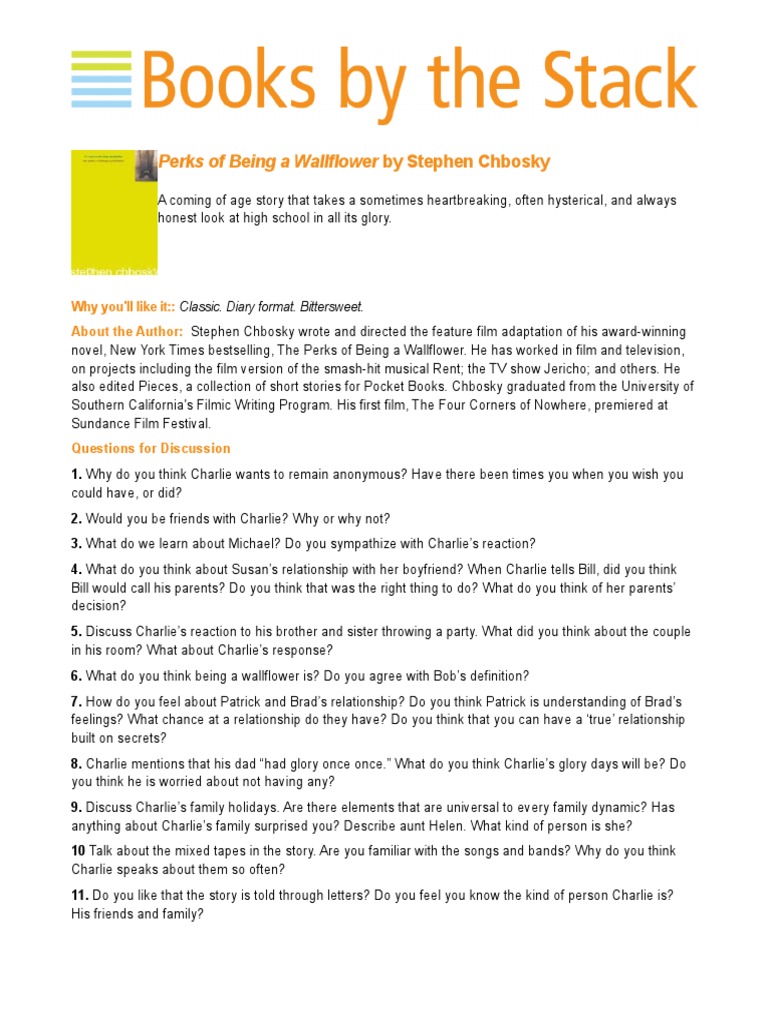 Perks of Being A Wallflower Questions | PDF | General Fiction