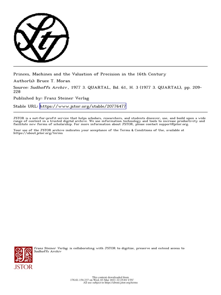 Princes, Machines and The Valuation of Precision in The 16th Century ...