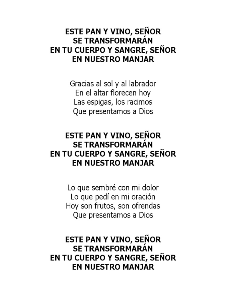 002 Ofertorio - Letra - Este Pan y Vino, Señor - 025131 | PDF
