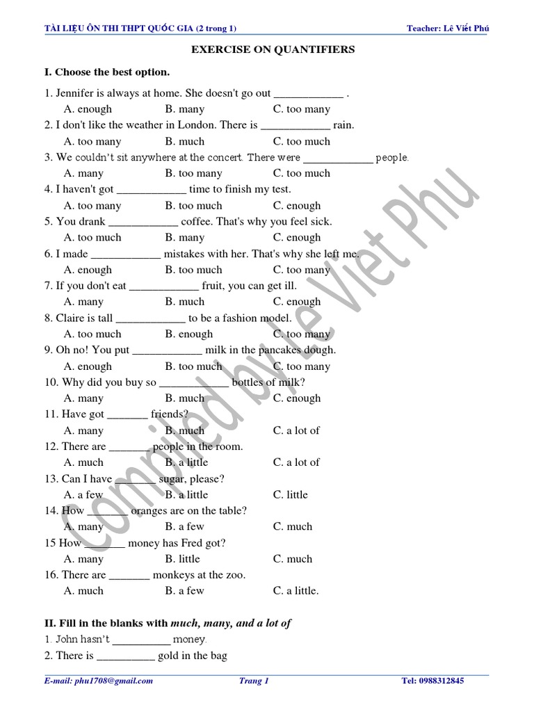 Exercise On Quantifiers | PDF | Foreign Language Studies