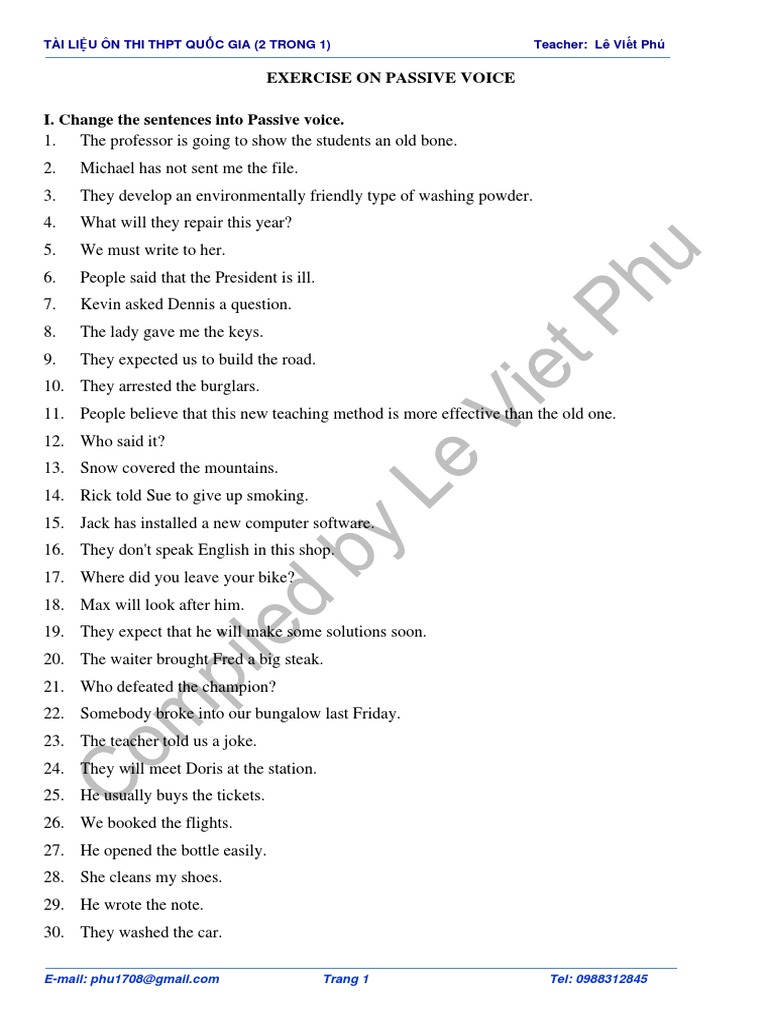 Exercise On Passive Voice | PDF
