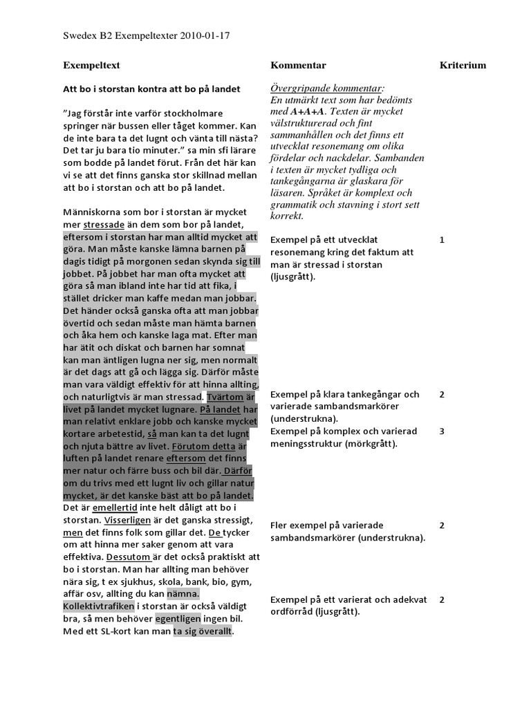 Swedex b2 Skriva Exempeltexter2 | PDF