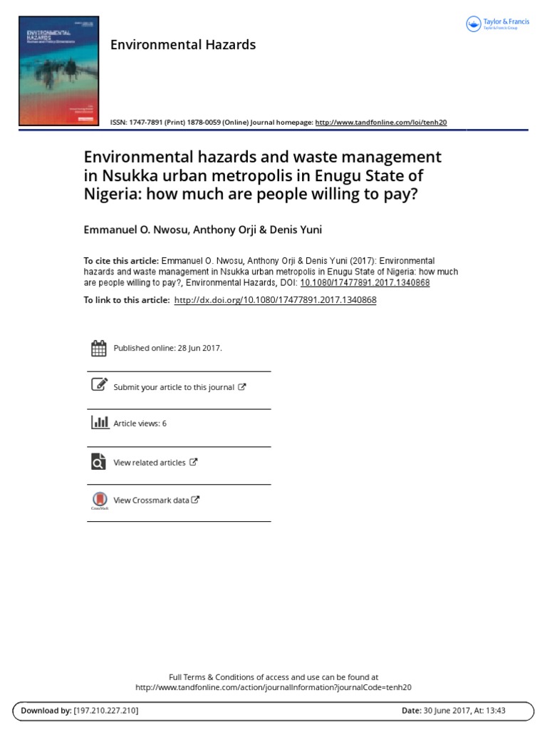 Environmental Hazards and Waste Management in Nsukka Urban Metropolis ...