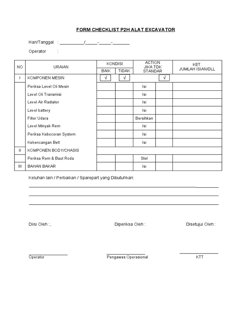 Checklist Periksa Alat Excavator | PDF