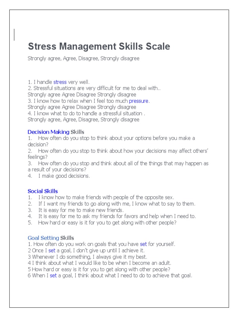 Stress Management Skills Scale | PDF