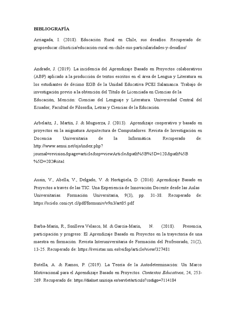 BIBLIOGRAFÍA | PDF | Aprendizaje en base a proyectos | Maestros