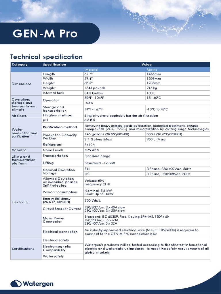 Watergen GEN M Pro Spec 900 Liter | PDF | Alternating Current | Water ...