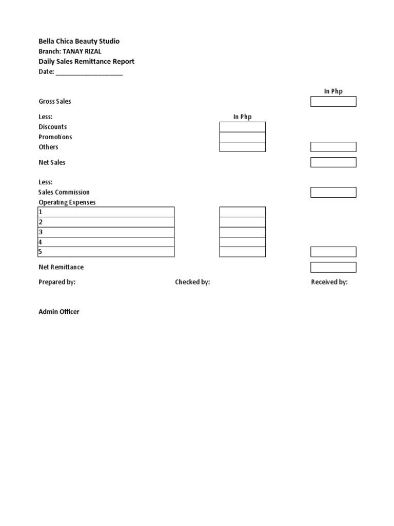 Daily Sales Remittance Form | PDF