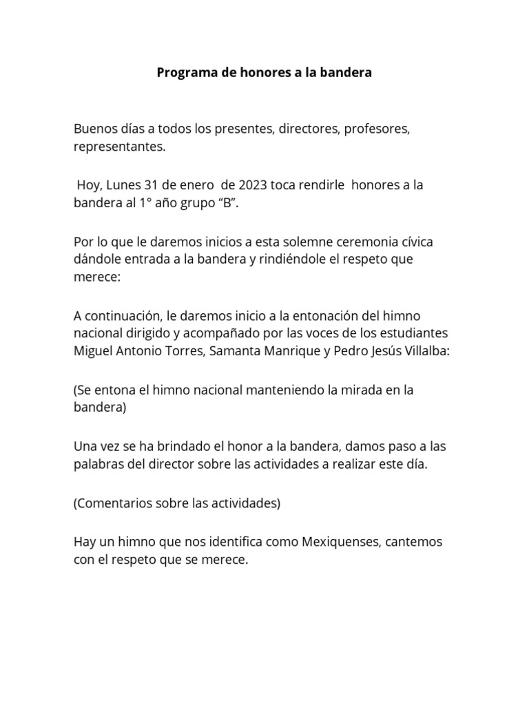 Programa de Honores A La Bandera | PDF