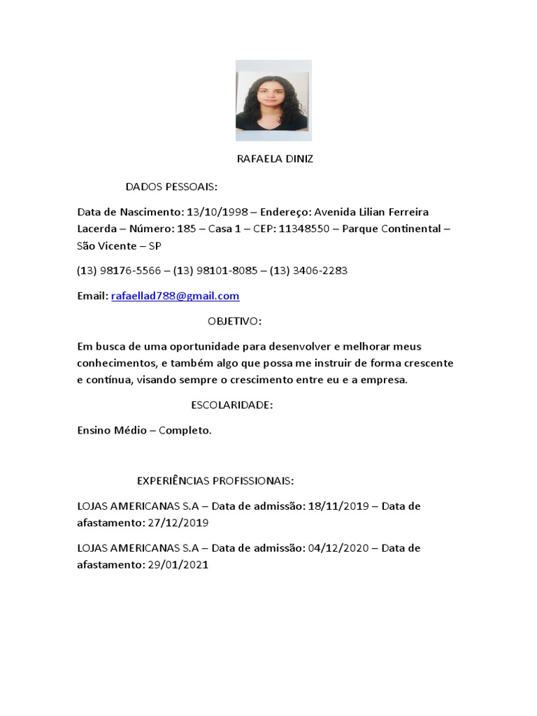 Rafaela Diniz - Curriculo | PDF