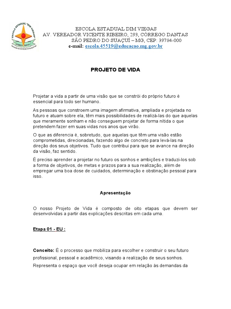 Projeto De Vida Pep Pdf Aprendizado Vida