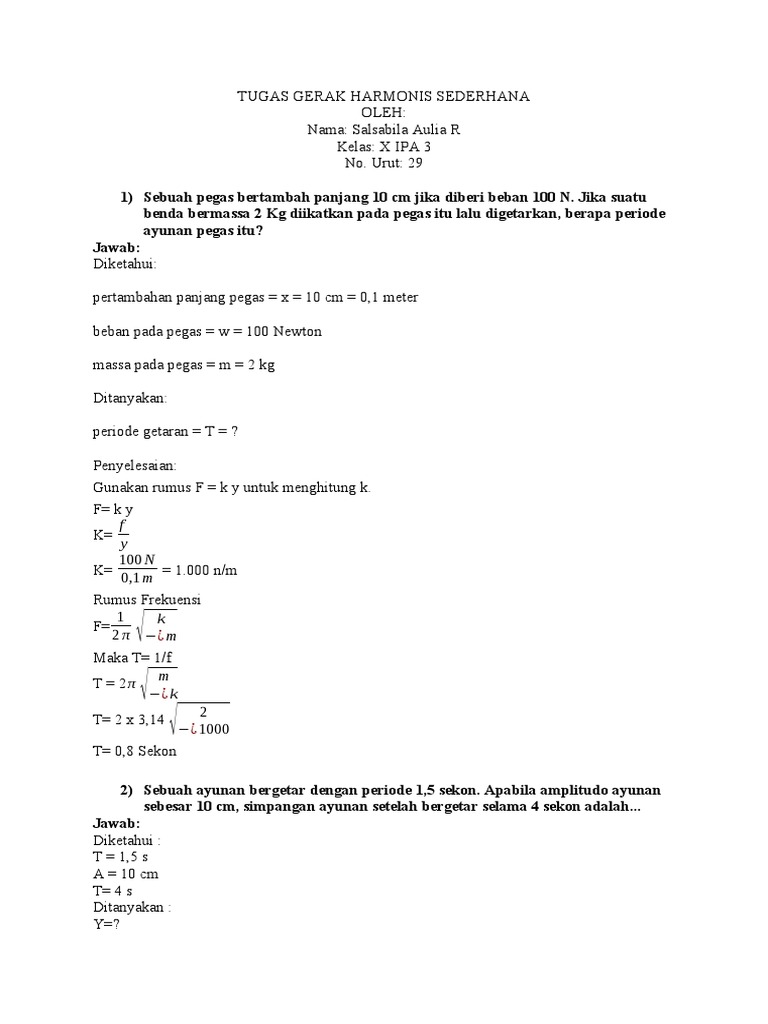Tugas Gerak Harmonis Sederhana | PDF