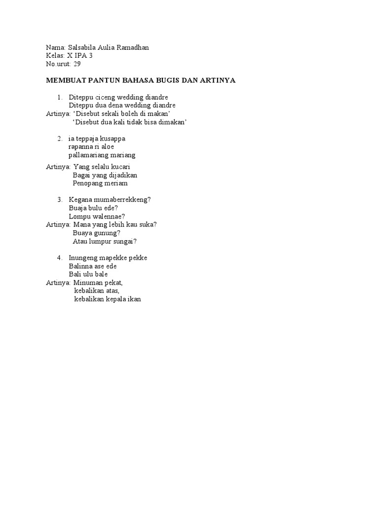 Tugas Pantun Bahasa Bugis | PDF