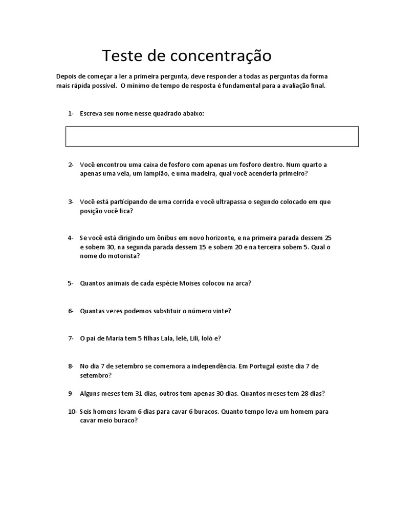 Teste de Concentração | PDF