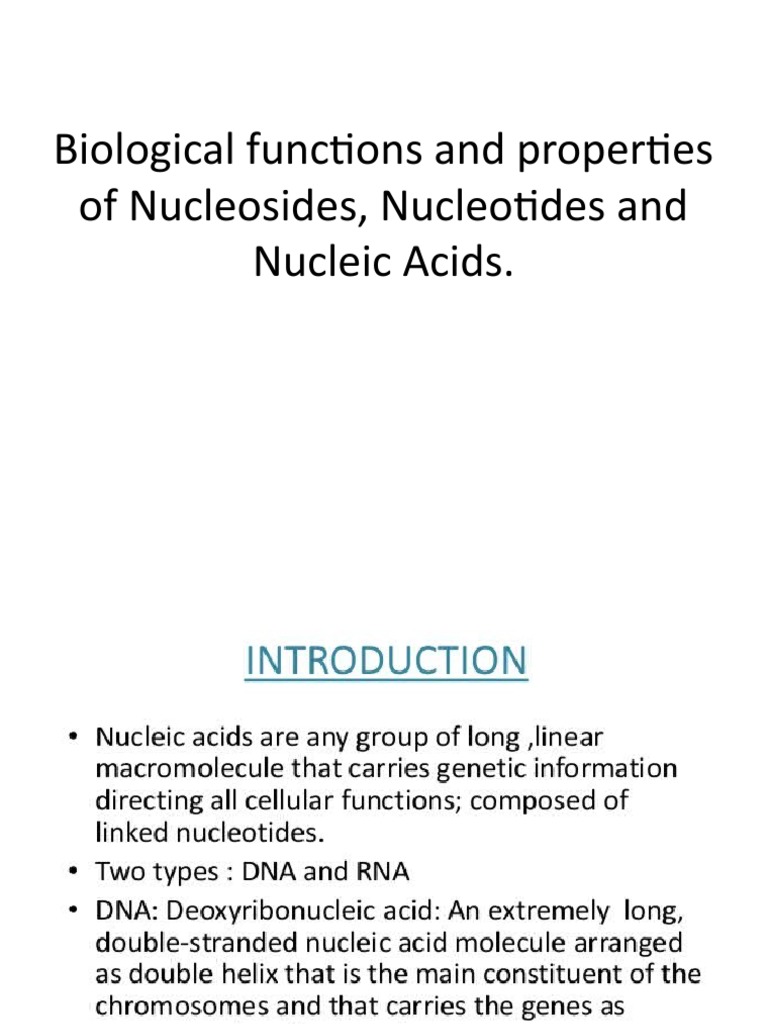 Biological Functions and Properties of Nucleosides, Nucleotides | PDF ...