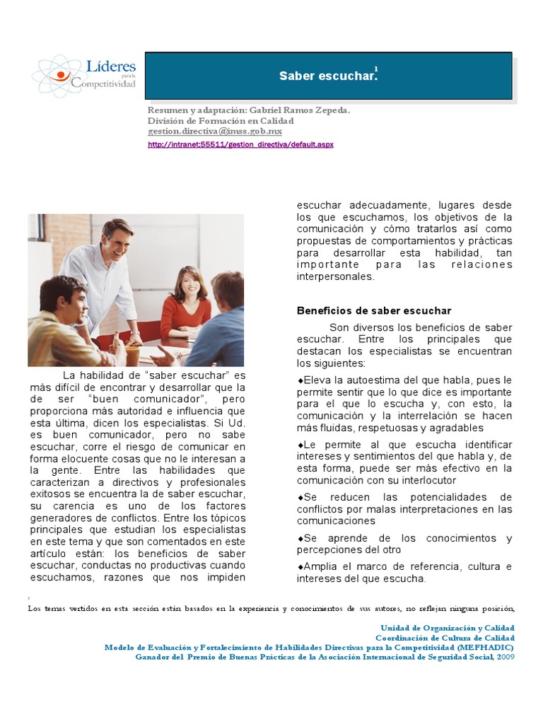 La Importancia de Saber Escuchar | PDF | Comunicación | Comportamiento