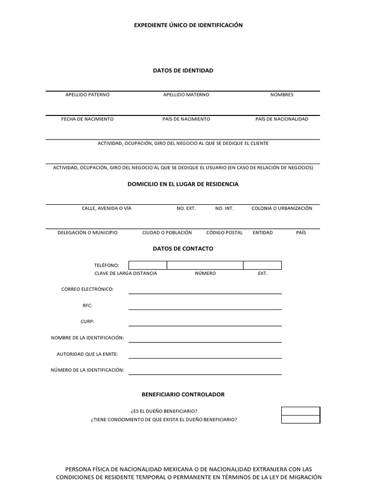 Anexo 3 Expediente Unico de Identificacion PF Form | PDF