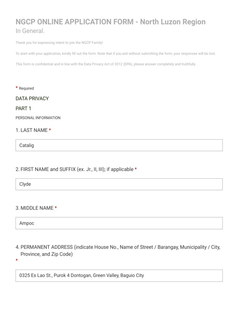 NGCP Online Application Form | PDF | Privacy | Information Privacy
