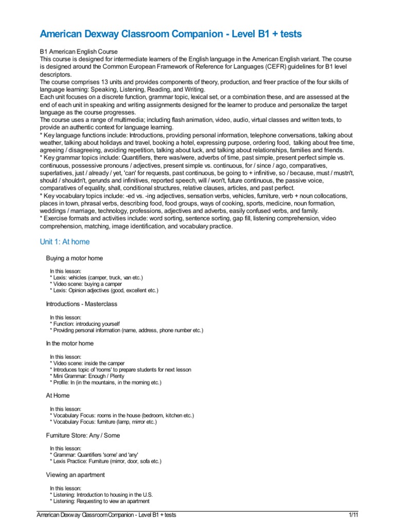 American Dexway Classroom Companion - Level B1 | PDF | Adjective | English Language