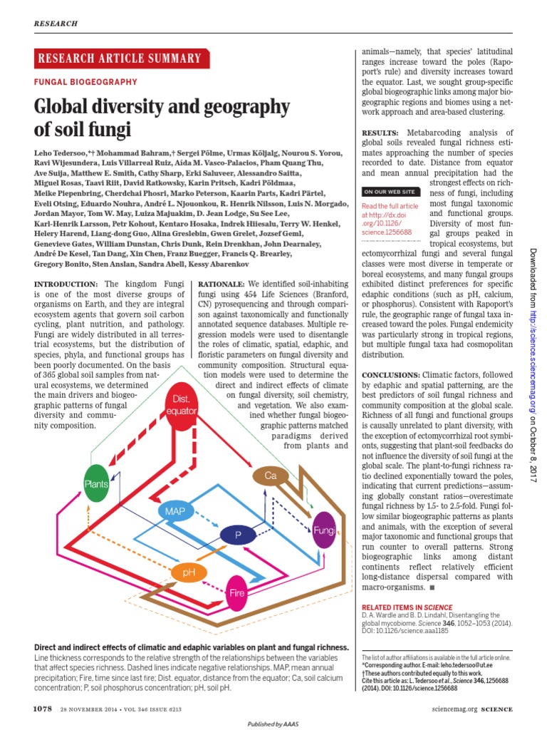 2014 - Tedersoo Et Al. - Global Diversity and Geography of Soil Fungi | PDF | Biodiversity | Fungus