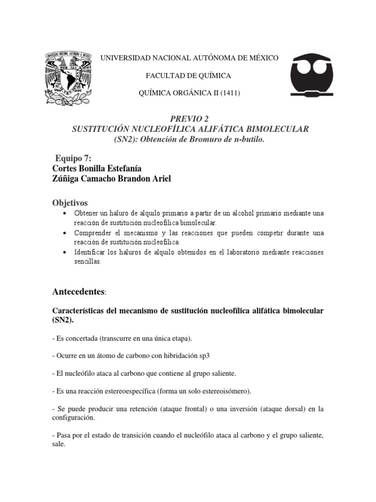 Previo 2 - Qo2 | PDF | Reacciones químicas | Compuestos químicos