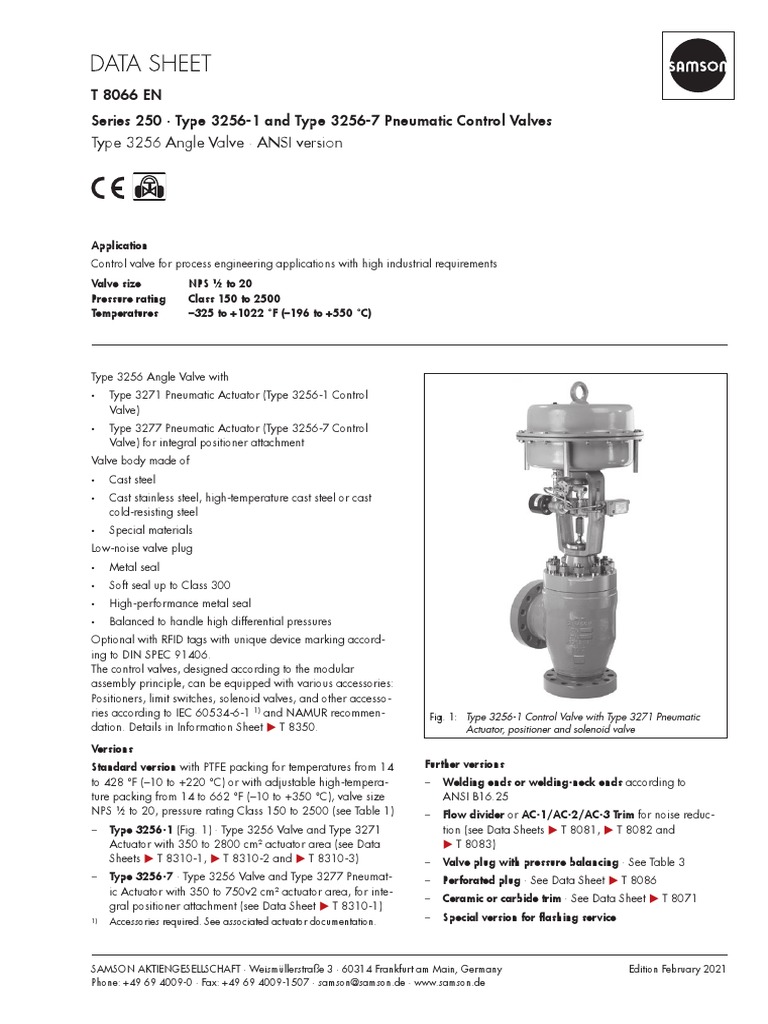 Type 3256 Angle Valve ANSI Version: T 8066 EN Series 250 Type 3256-1 ...