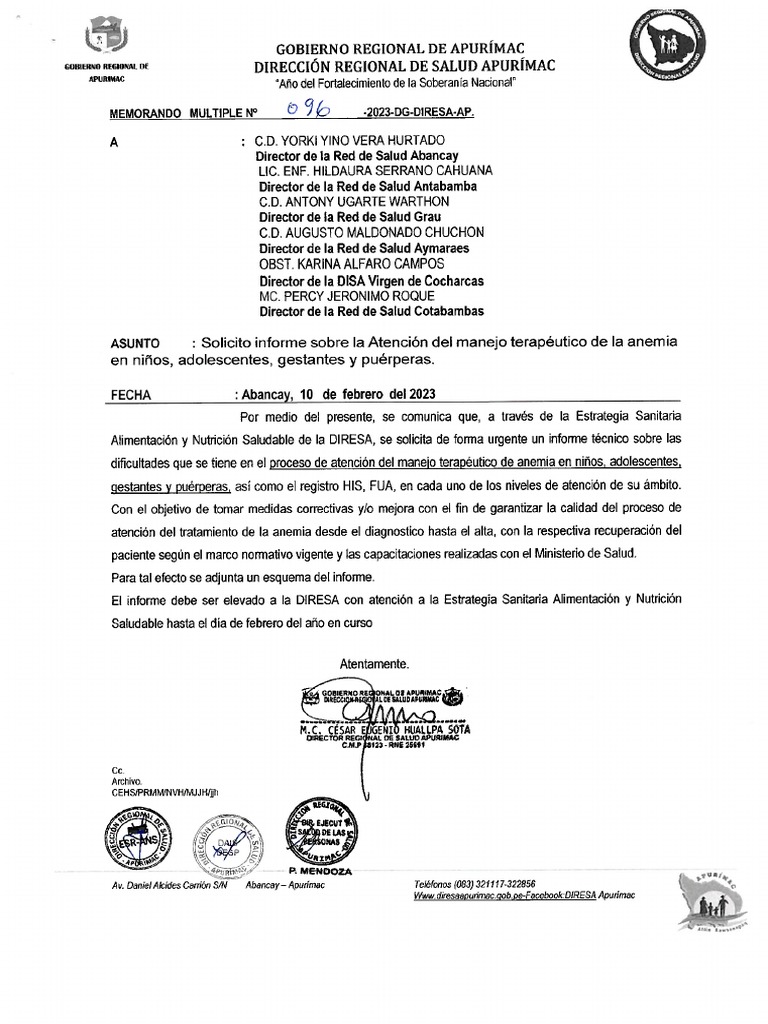 Memorando Multiple N°096-2023-Dg-Diresa-Ap | PDF