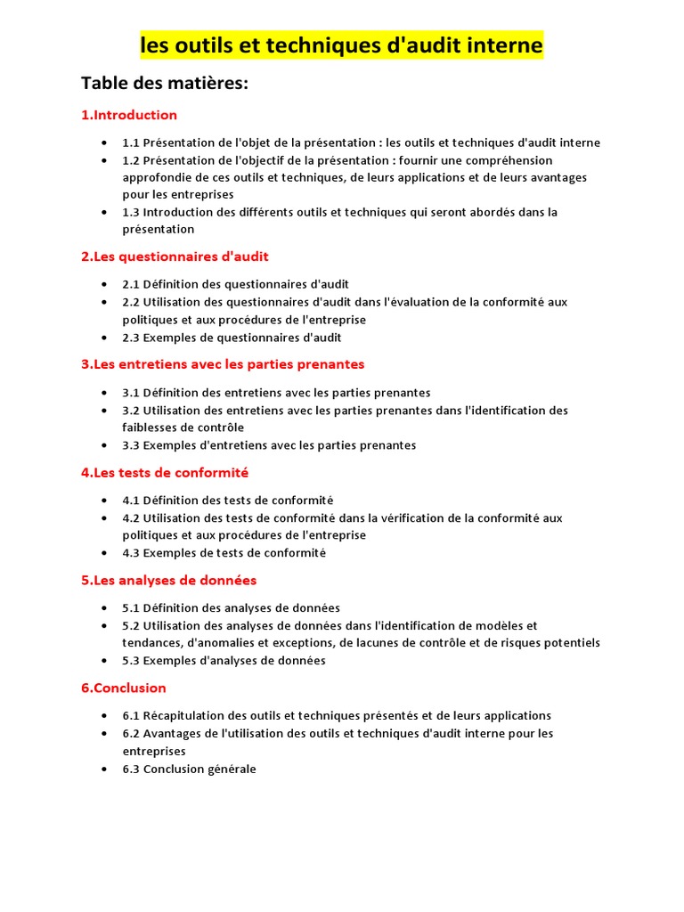 Outils et techniques d'audit interne | PDF | Audit | Conformité
