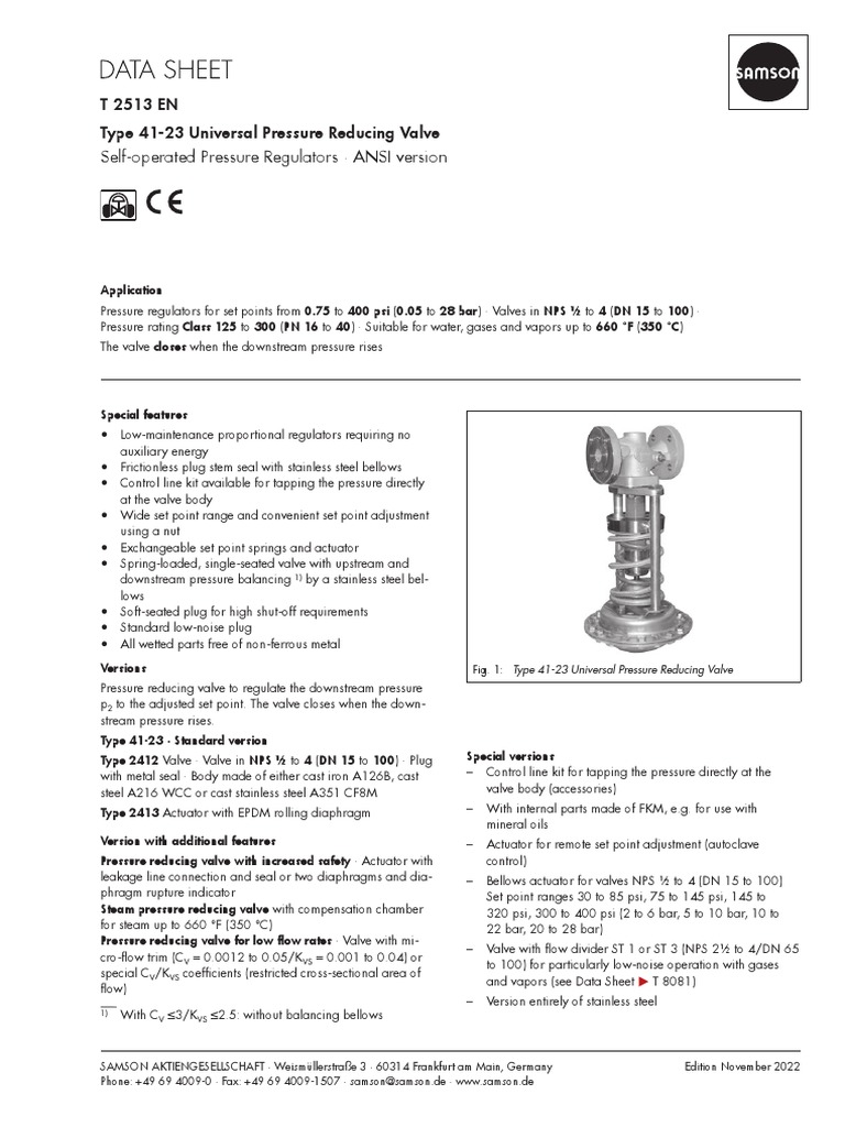 Self-Operated Pressure Regulators ANSI Version: T 2513 EN Type 41-23 ...
