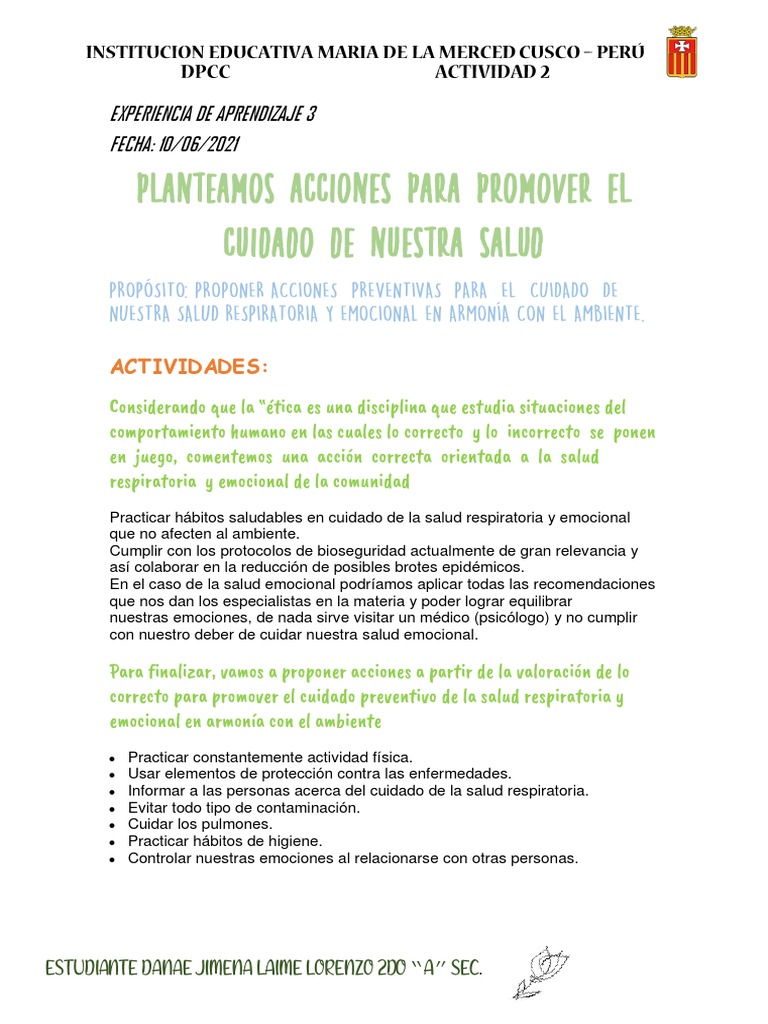 DPCC Actividad 2 Experiencia de Aprendizaje 3 | PDF