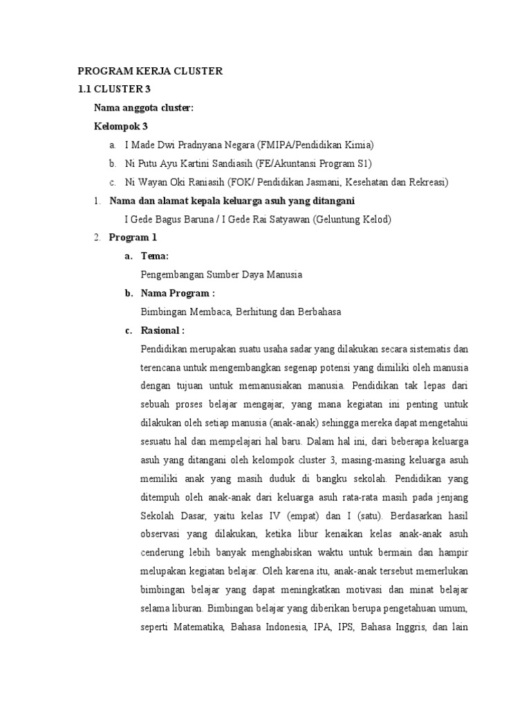 PROGRAM KERJA CLUSTER 3 Fix | PDF