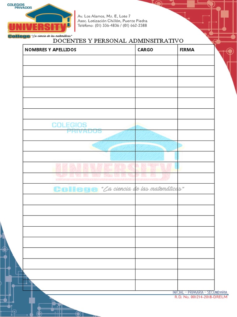 Relacion Del Personal Administrativo | PDF