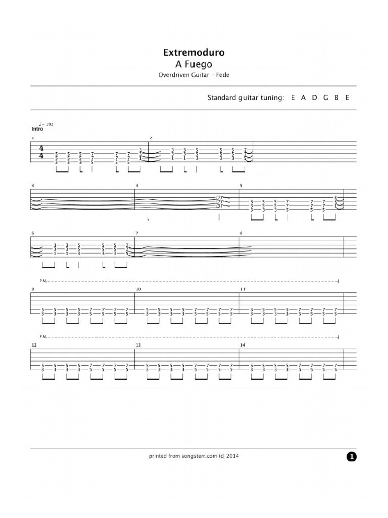 A Fuego Tab by Extremoduro - Songsterr Tabs With Rhythm Guitar Fede | PDF