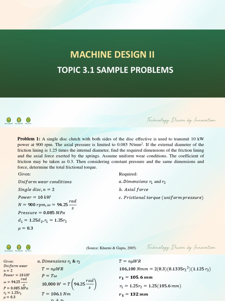 3.1 Sample Problems | PDF | Clutch | Force