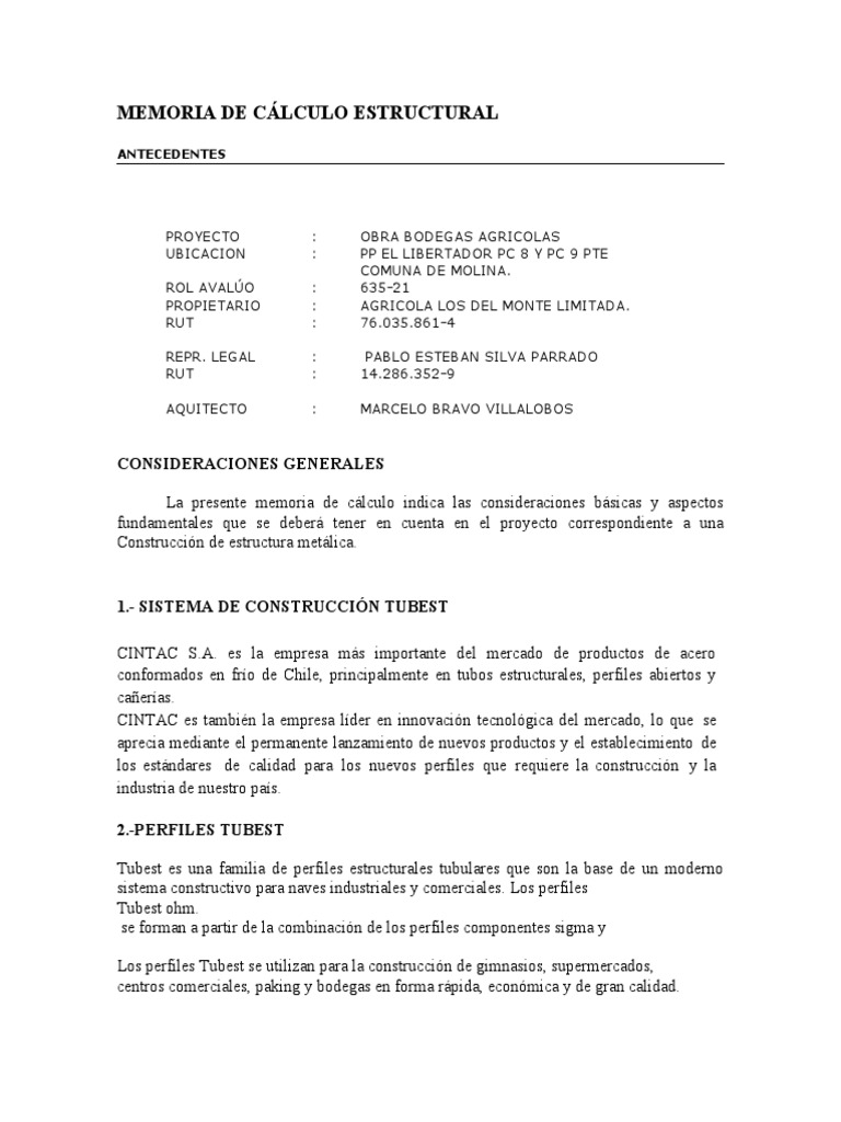 Memoria de Cálculo Estructural | PDF | Ingeniería estructural ...