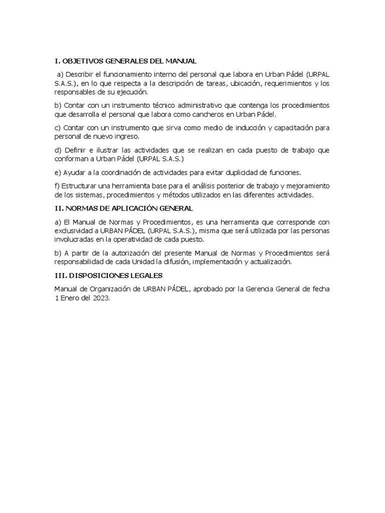 Manual de Procedimientos Urban Pádel | PDF | Negocios | Finanzas y dinero