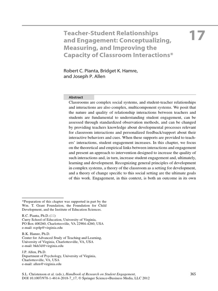Pianta, Hamre y Allen (2012) - Teacher-Student Relationships and ...