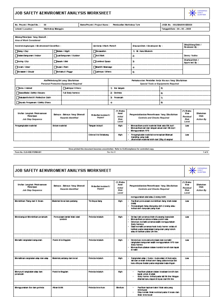 HSE-ForM-JSEA-01 Job Safety & Enviroment Analysis | PDF