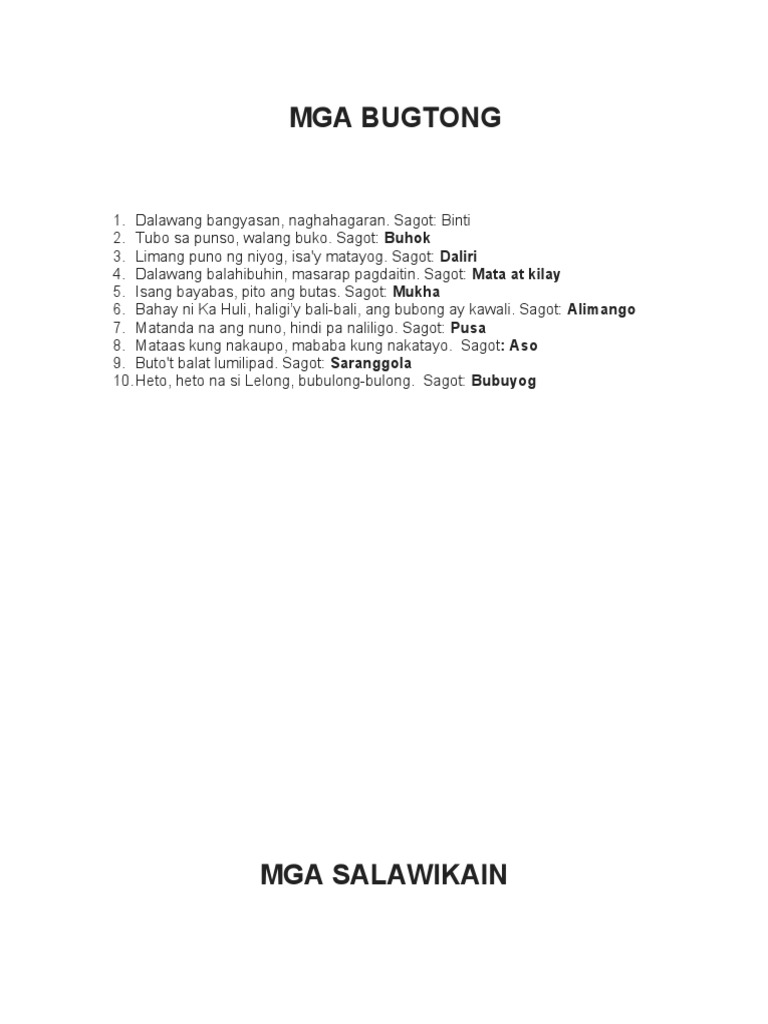 Mga Bugtong | PDF