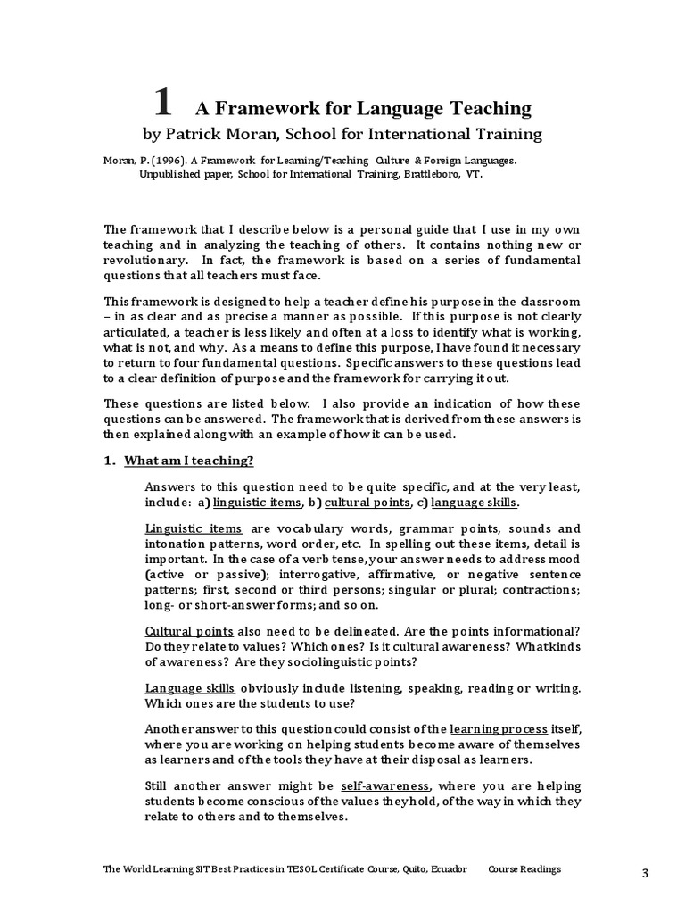 Framework For Language Teaching | PDF | Question | English As A Second ...