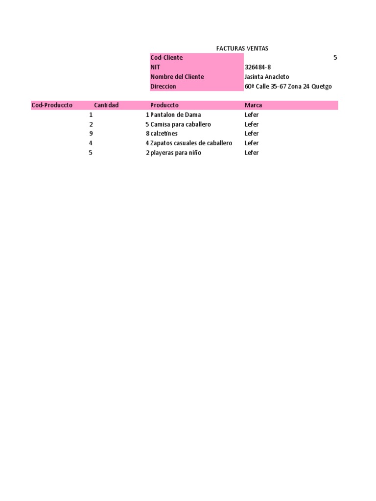 Factura de Ventas | PDF | Ropa | Softlines (venta minorista)