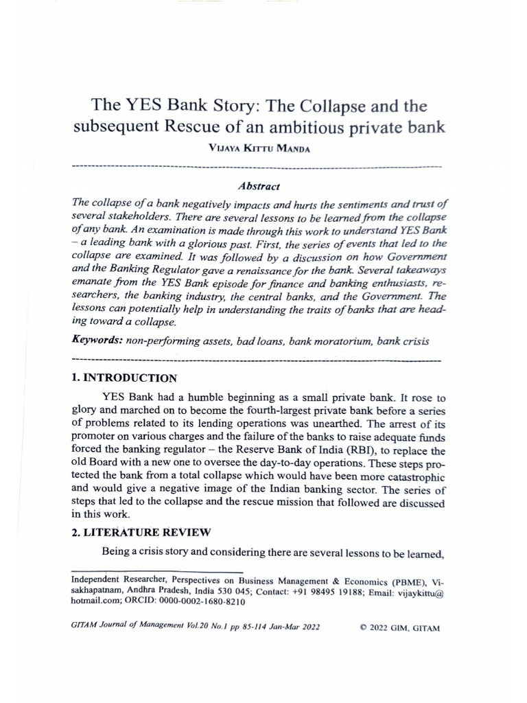 63-The YES Bank Story-The Collapse and The Subsequent Rescue of An ...