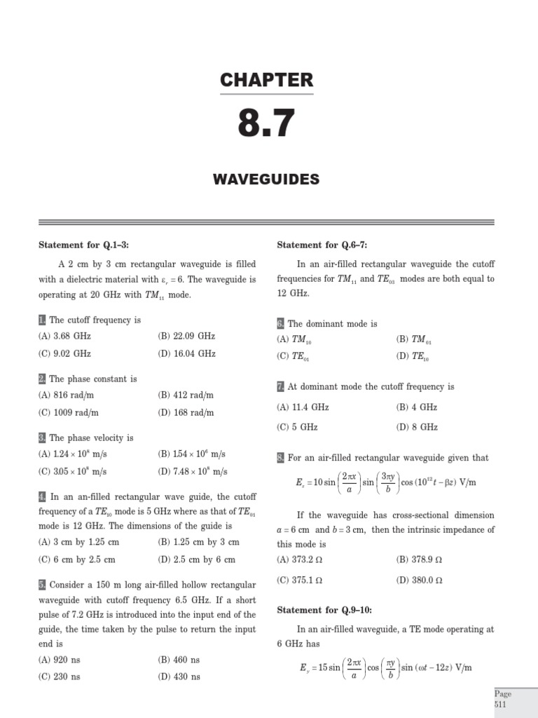 Waveguide Modes and Cutoff Frequencies | PDF | Waveguide | Periodic ...