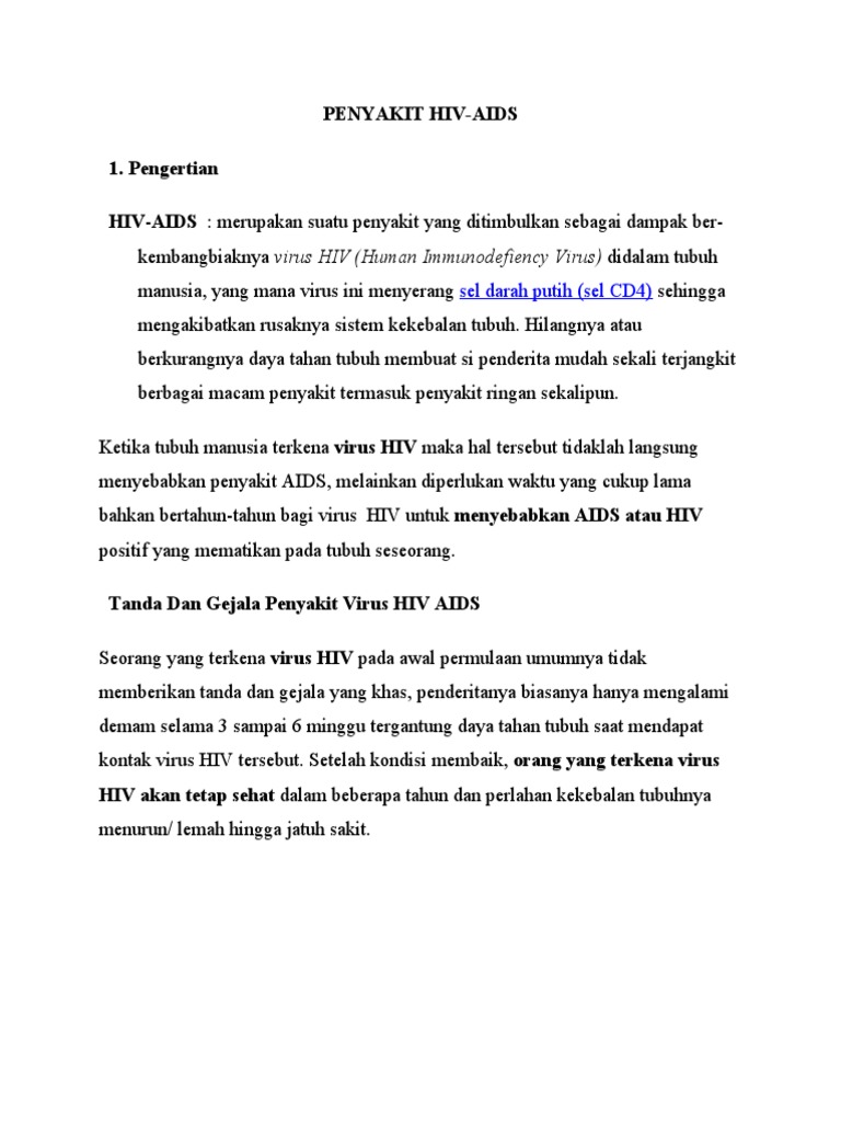 Penyakit Hiv-Aids 1. Pengertian HIV-AIDS: Merupakan Suatu Penyakit Yang ...