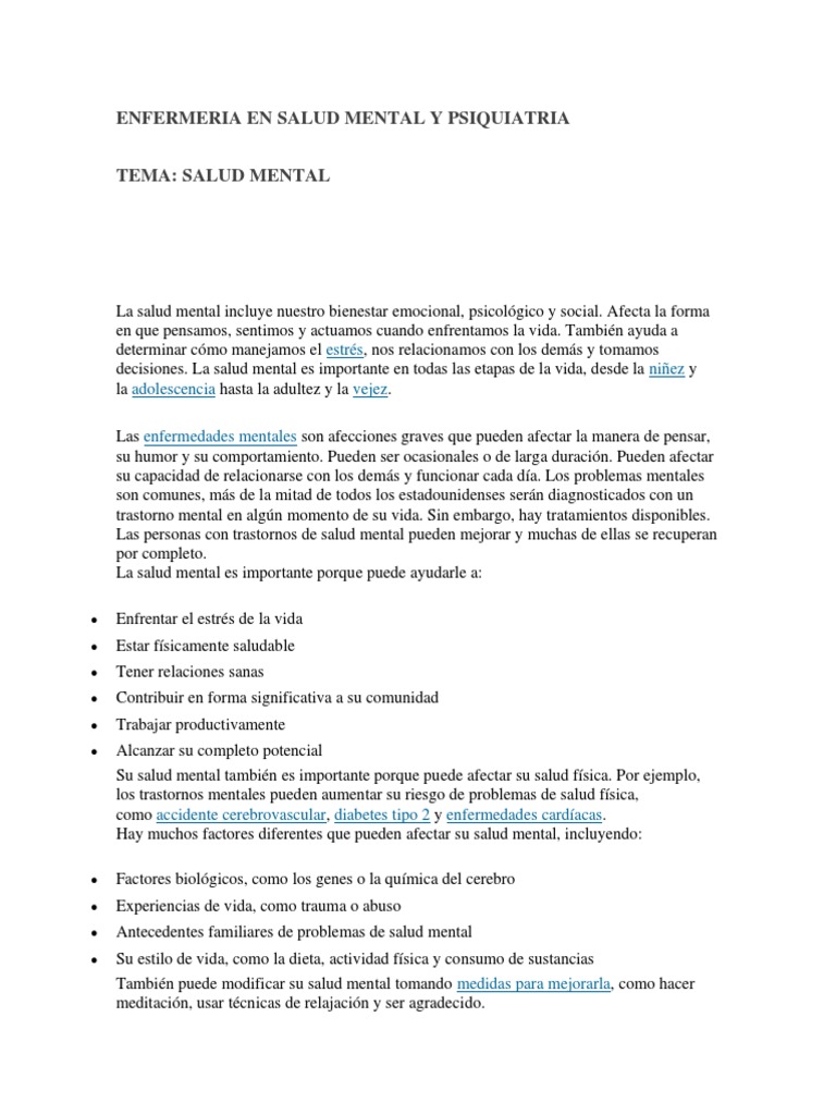 Salud Mental: Importancia y Signos Clave | PDF | Salud mental | Mente
