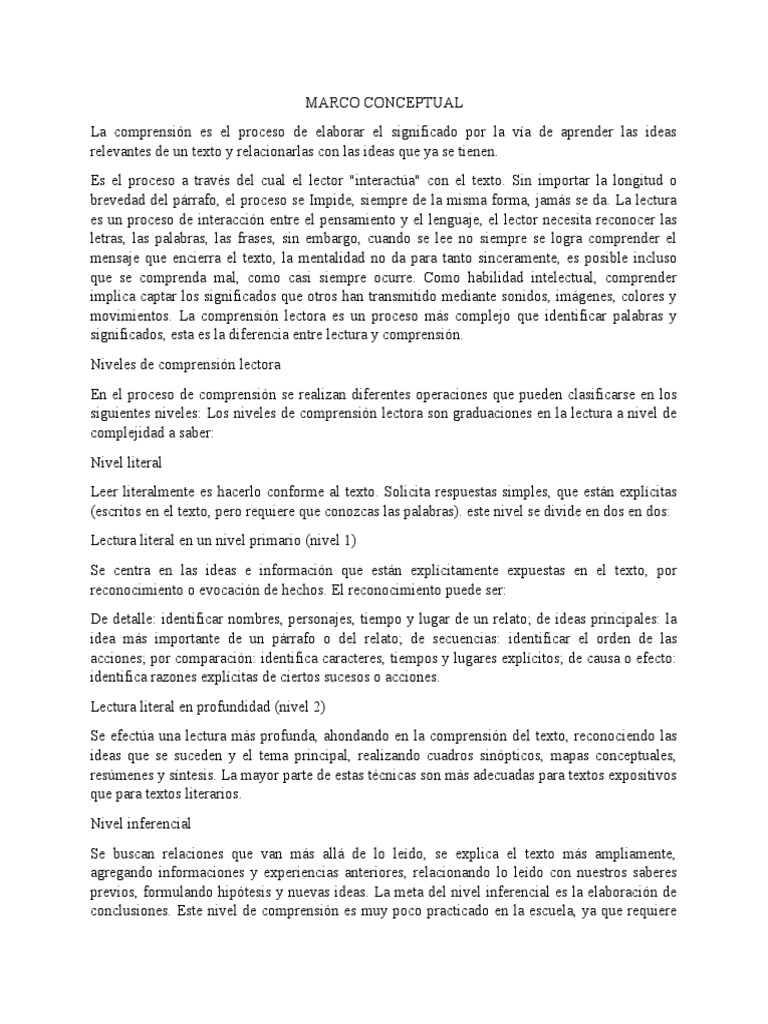 Marco Conceptual | PDF | Comprensión lectora | Cognición