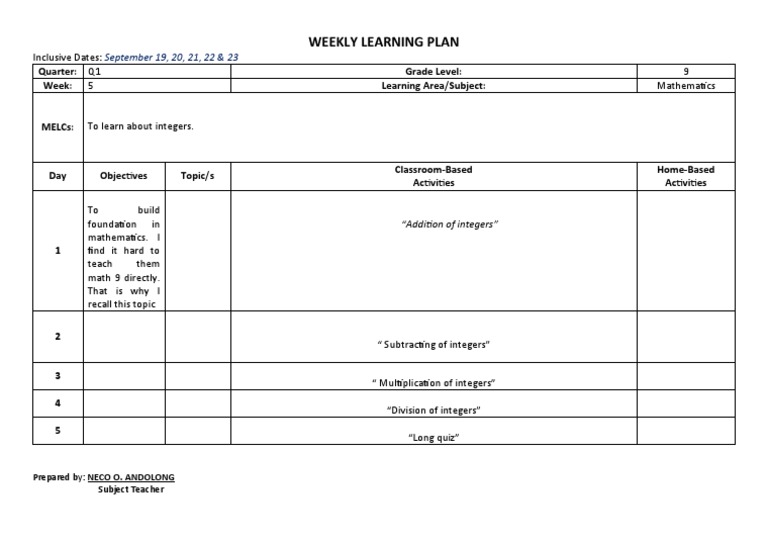 WLP Math9 Q1 Wk5 9 19 - 23 2022 | PDF